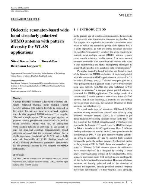 Pdf Dielectric Resonator Based Wide Band Circularly Polarized Mimo Antenna With Pattern