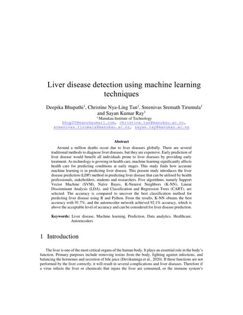 Pdf Liver Disease Detection Using Machine Learning Techniques