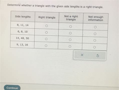 determine whether a triangle with the given side lengths is a right