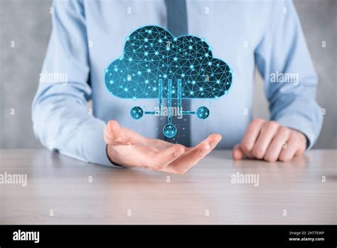 Cloud Technology Polygonal Wireframe Cloud Storage Sign With Data
