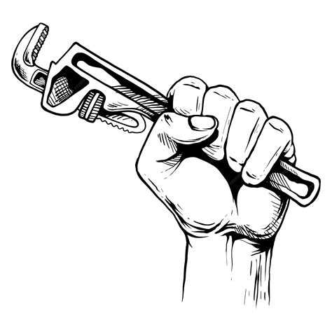 Premium Vector Hands Clenched Hand Holding Pipe Wrench Detailed Hand