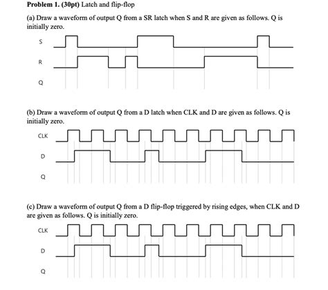 problem 1 30pt latch and flip flop a draw a waveform of output q