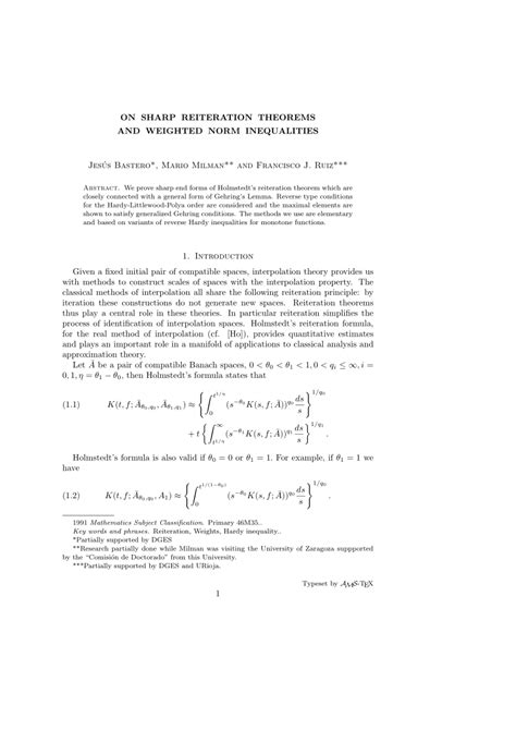 Pdf On Sharp Reiteration Theorems And Weighted Norm Inequalities
