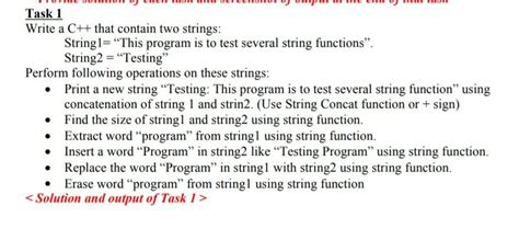Solved Task 1 Write A C That Contain Two Strings String Chegg Com