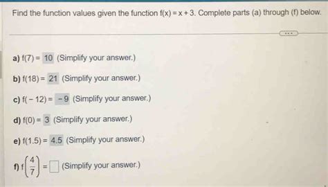 Solved Find The Function Values Given The Function Fxx3 Complete