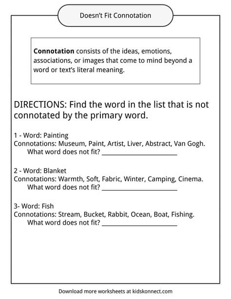 Free Printable Connotation Worksheets Worksheets Printable Template