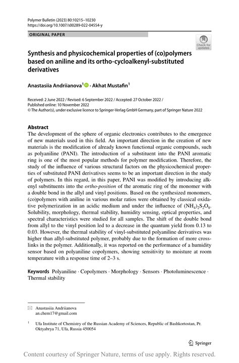 Synthesis And Physicochemical Properties Of Co Polymers Based On Aniline And Its Ortho