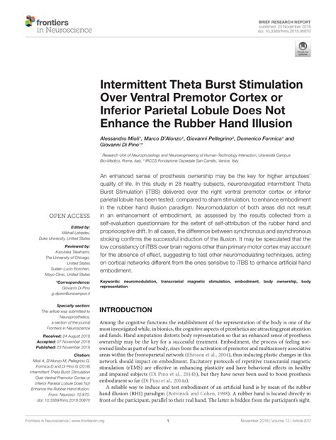 Pdf Intermittent Theta Burst Stimulation Over Ventral Premotor Cortex Or Inferior Parietal