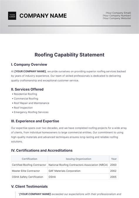 Free Roofing Capability Statement Template To Edit Online