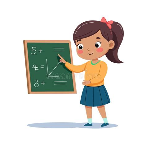Cute Cartoon Girl Teaching Math On A Blackboard Education Concept