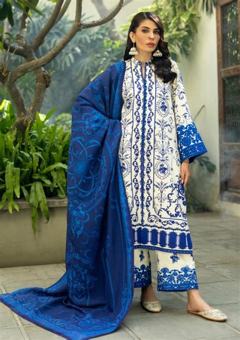 Zc White Printed Lawn Embroidery Lawn Duptta 3pc Unstitched Sc 1277