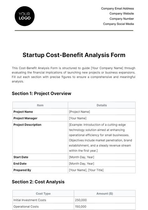 Free Startup Cost Benefit Analysis Form Template To Edit Online