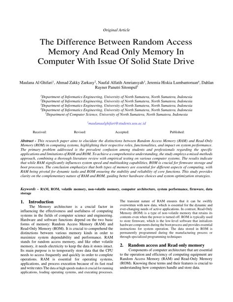Pdf The Difference Between Random Access Memory And Read Only Memory