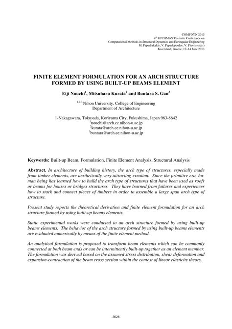 Pdf Finite Element Formulation For An Arch Structure Formed By Using