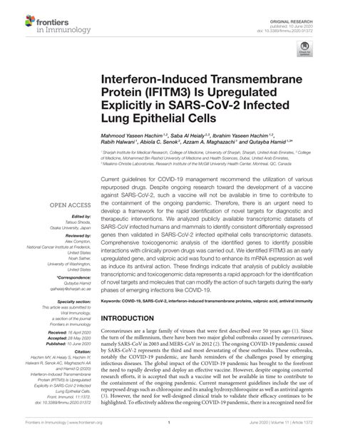 Pdf Interferon Induced Transmembrane Protein Ifitm3 Is Upregulated