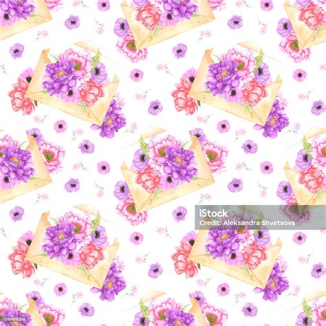 손으로 그린 수채화 편지 와 꽃다발 와 꽃다발 Seamless 패턴 절연 통하고 있는 백색 배경 섬유 직물 및 기타 인쇄 제품에 사용할 수 있습니다 0명에 대한 스톡 벡터