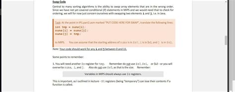 Solved Swap Code Central To Many Sorting Algorithms Is The Chegg