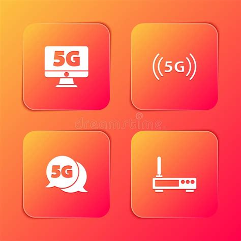 Set Monitor With 5g Network And Router And Wi Fi Signal Icon Vector