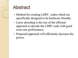 Low Power Ldpc Decoder Implementation Using Layer Decoding PPT