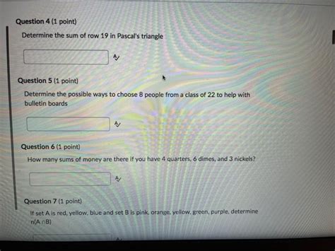 solved determine the sum of row 19 in pascal s triangle
