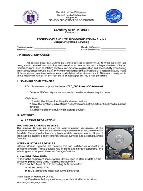 Tle Css Grade9 Q1 Las10 Pdf Computer Data Storage Solid State Drive