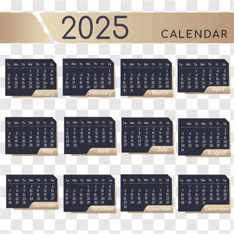 2025 영어 달력 골드 벡터 영어 달력 2025년 Png 일러스트 및 벡터 에 대한 무료 다운로드 Pngtree