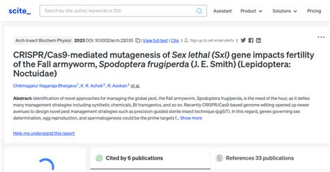 Crisprcas9‐mediated Mutagenesis Of Sex Lethal Sxl Gene Impacts Fertility Of The Fall Armyworm