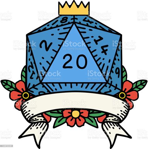 자연 20 치명타 D20 주사위 롤 그림 굴리기에 대한 스톡 벡터 아트 및 기타 이미지 굴리기 문신 미술품 Istock