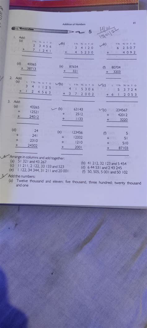 Addition Of Numbers Maths Assignment Teachmint