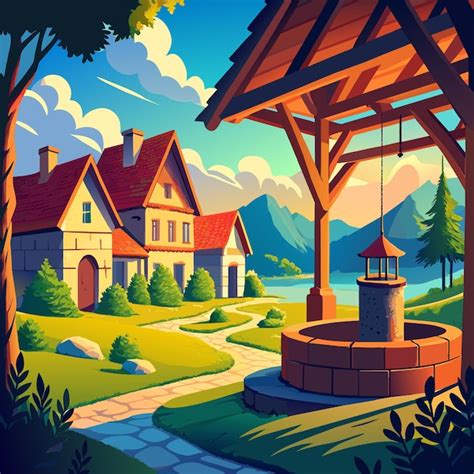 시골 집 뒷마당의 풍경 디자인 터 일러스트레이션 프리미엄 Ai 생성 벡터