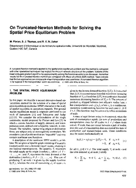 Pdf On Truncated Newton Methods For Solving The Spatial Price Equilibrium Problem