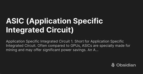 Asic Application Specific Integrated Circuit Obsidian Publish