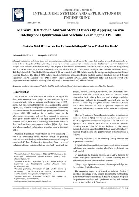 Pdf International Journal Of Intelligent Systems And Applications In Engineering Malware