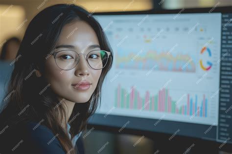 Businesswomen Analyze Computer Screen Data Checking Statistics Graphs And Performance Charts