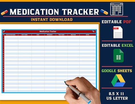 Medication Tracker Editable Template Printable Medicine Tracker Excel