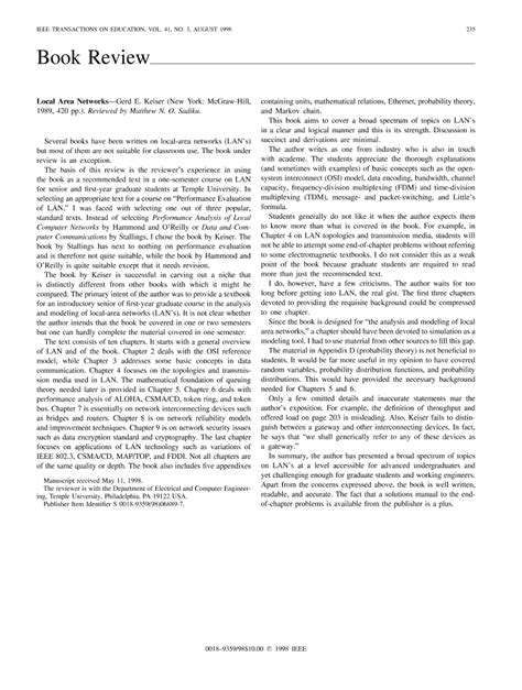Local Area Networks Book Reviews Ieee Journals And Magazine Ieee Xplore