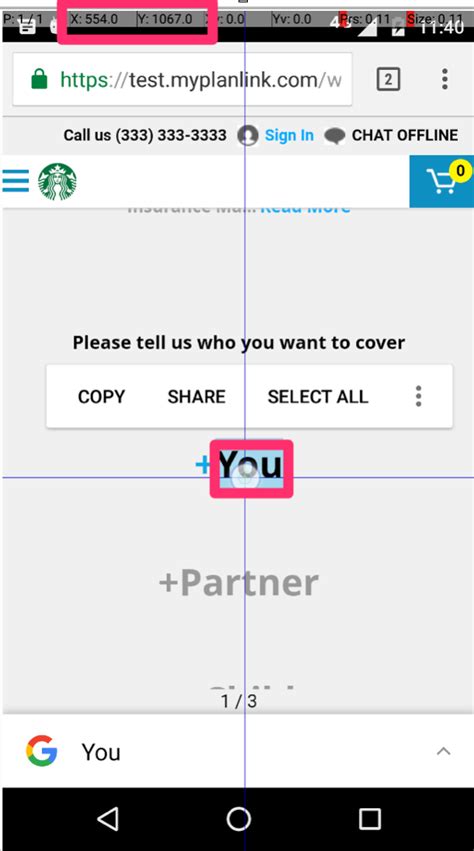 Java X Y Co Ordinates Of Webelement On Mobile Screen Using Seleniums