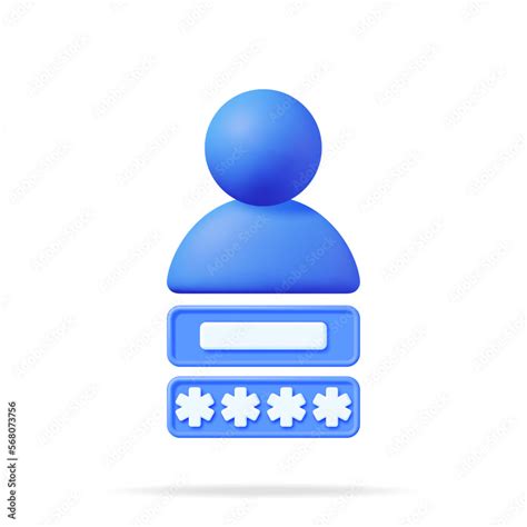 3d User Login Form Page Isolated Render Password Hidden Stars In Sign In Account Computer Data