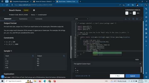 Reach Home Codechef Starter 88 In Java Youtube