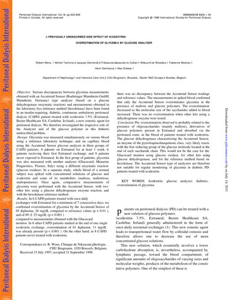 Pdf A Previously Undescribed Side Effect Of Icodextrin Overestimation Of Glycemi A By Glucose