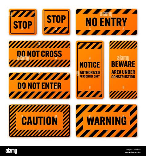 Various Black And Orange Warning Signs With Diagonal Lines Attention