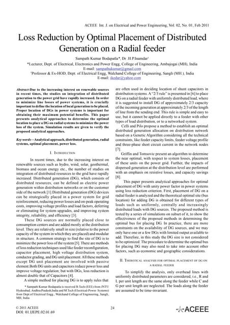 Loss Reduction By Optimal Placement Of Distributed Generation On A