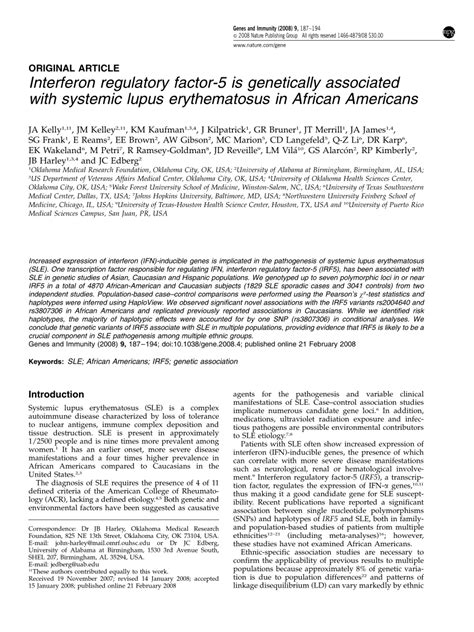 Pdf Interferon Regulatory Factor 5 Is Genetically Associated With Systemic Lupus Erythematosus