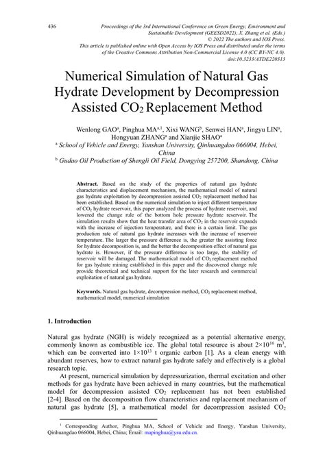 pdf numerical simulation of natural gas hydrate development by