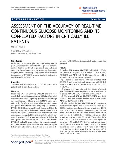 Pdf Assessment Of The Accuracy Of Real Time Continuous Glucose Monitoring And Its Correlated