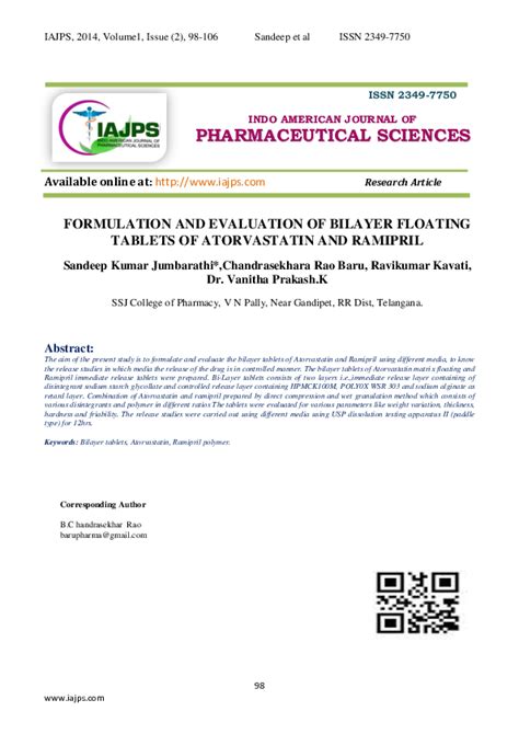 Formulation And Evaluation Of Bilayer Floating Tablets Of Atorvastatin And Ramipril
