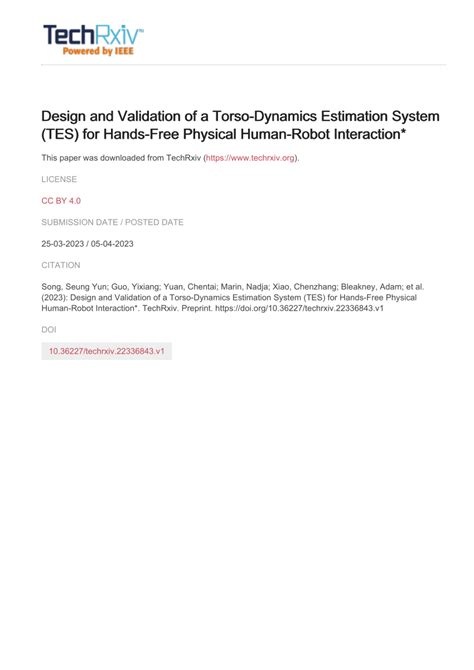 Pdf Design And Validation Of A Torso Dynamics Estimation System Tes