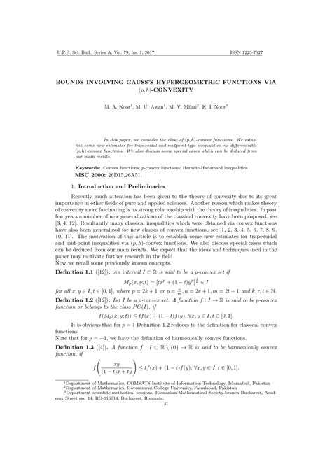 Pdf Bounds Involving Gausss Hypergeometric Functions Via P H Convexity