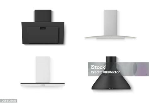 부엌 후드 현대 가전 제품 다른 모양 세트 현실적인 벡터 일러스트 레이 션 3차원 형태에 대한 스톡 벡터 아트 및 기타 이미지
