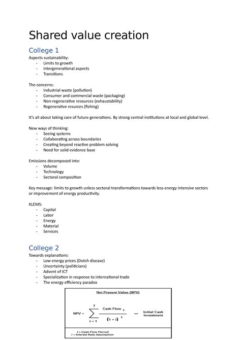 Shared Value Creation Slides Shared Value Creation College 1 Aspects Sustainability Limits